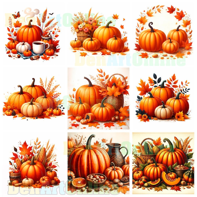 Pumpkin Clipart: Autumn Harvest Scenes (digital Download) - Etsy