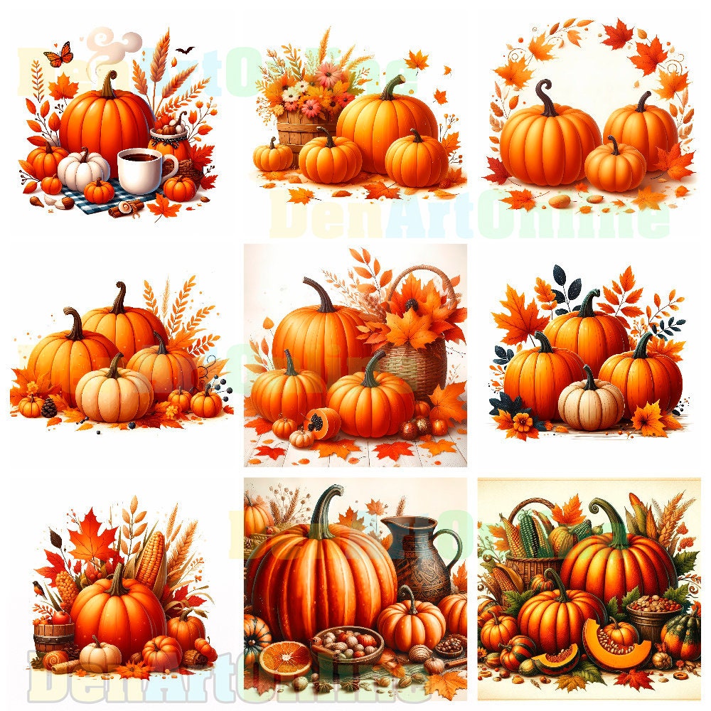 Pumpkin Clipart: Autumn Harvest Scenes (digital Download) - Etsy