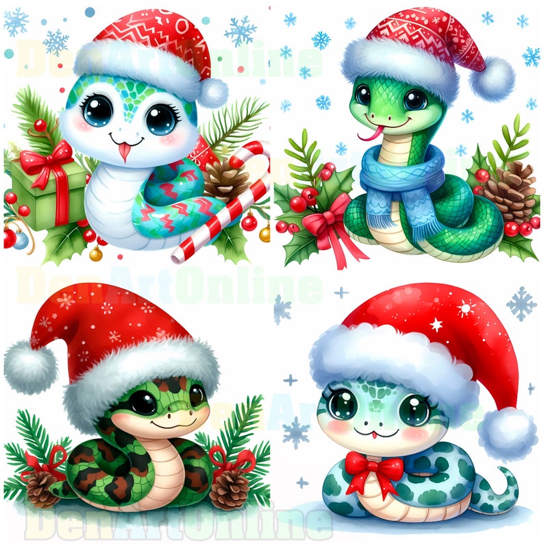 Cute Watercolor Christmas Snakes Cliparts, 33 Christmas Snakes Images ...