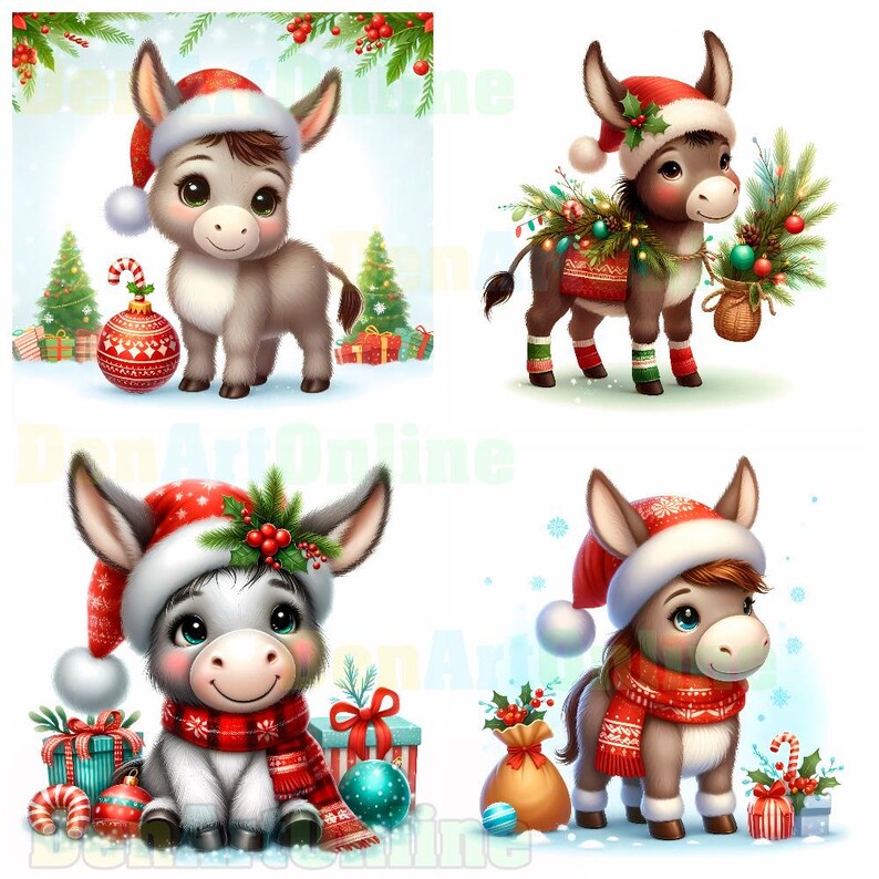 30 Cute Christmas Donkey Clipart, Festive Donkey, Printable Clipart ...