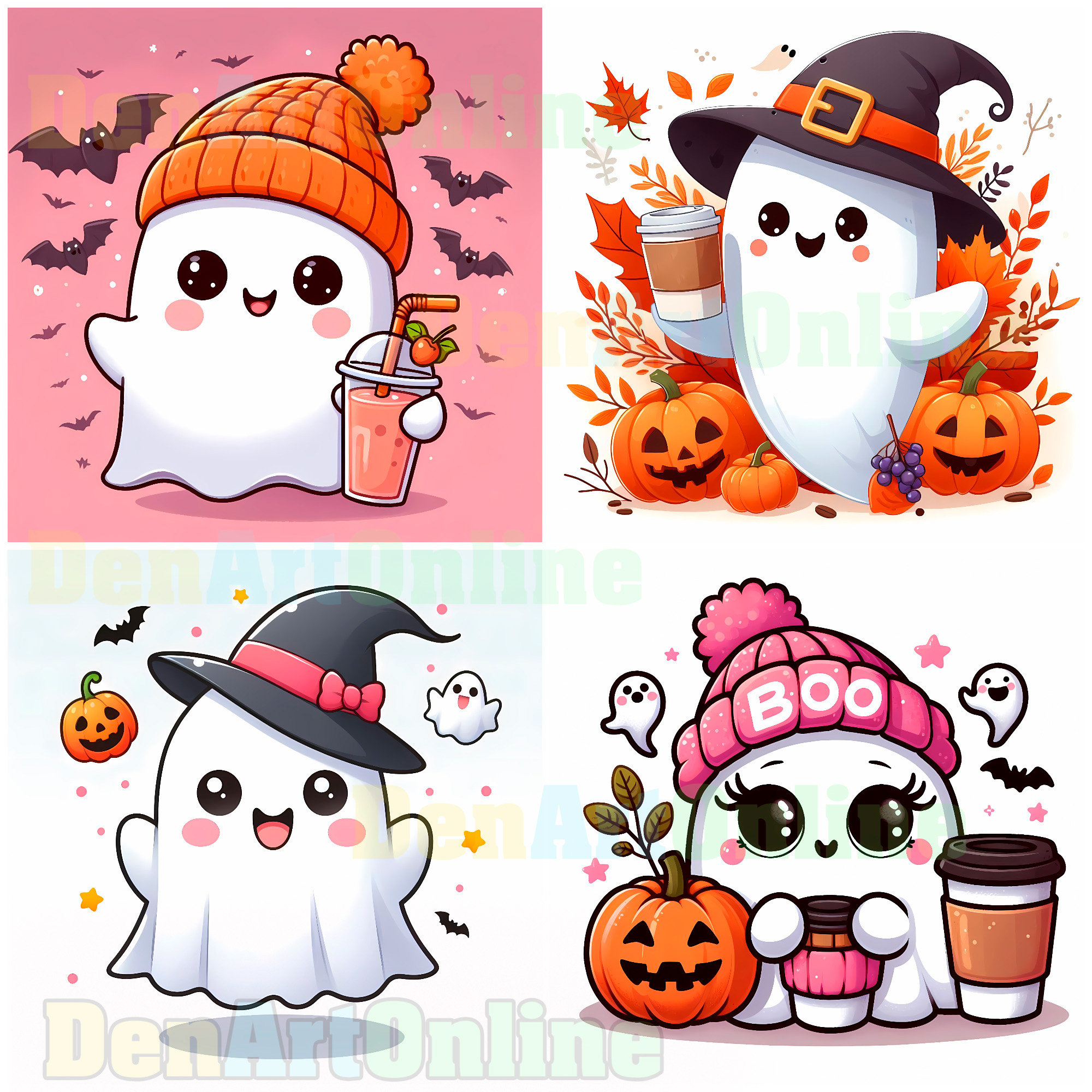 42 Cute Ghost Halloween Bundle, Cute Halloween Clipart JPG, Spooky ...