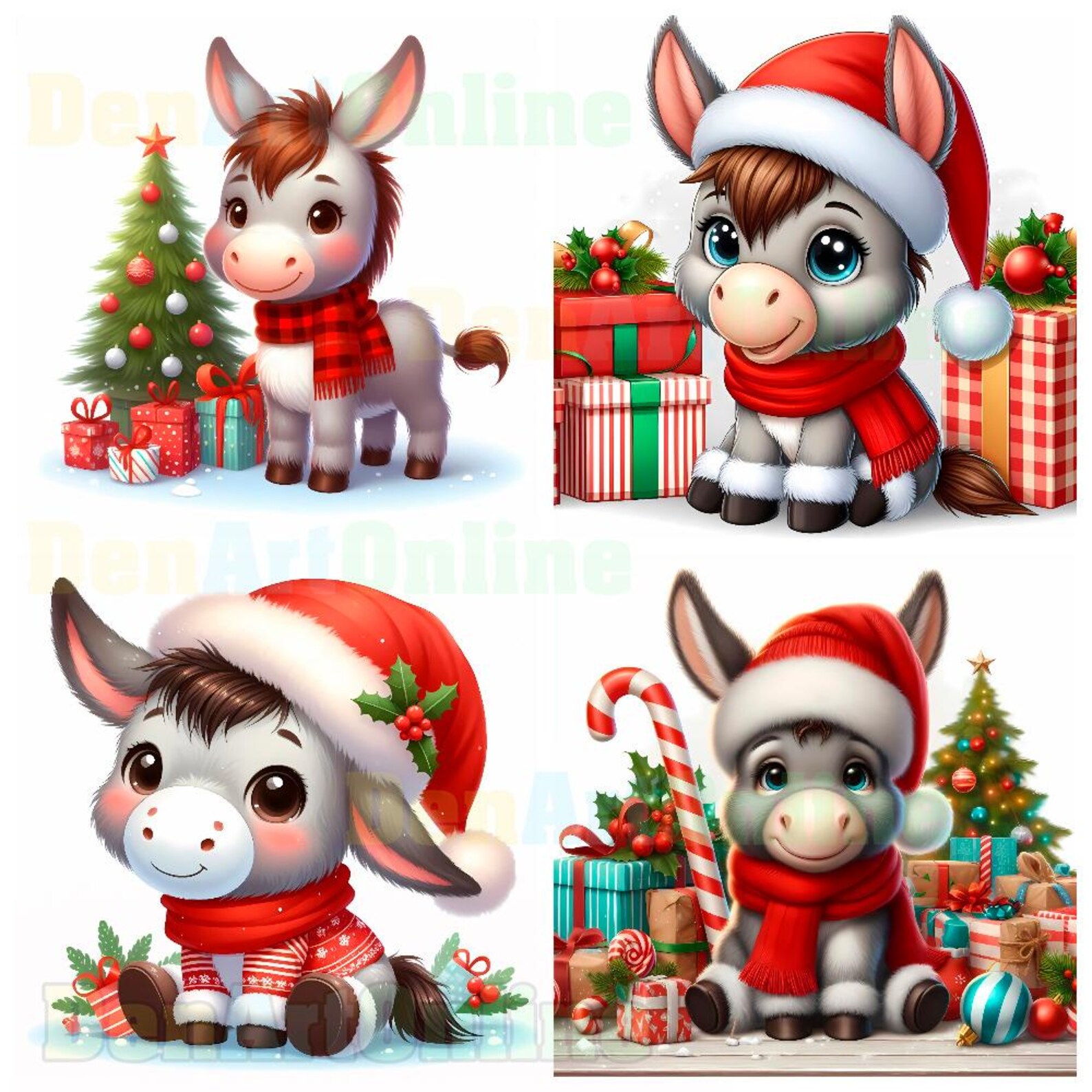 30 Cute Christmas Donkey Clipart, Festive Donkey, Printable Clipart ...