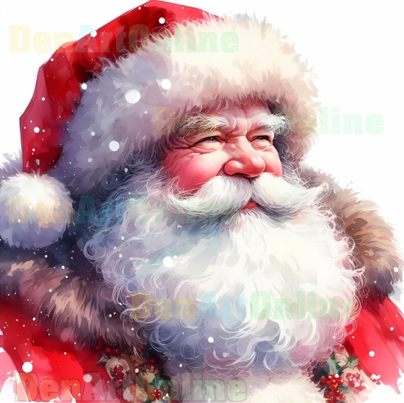 Santa Claus Watercolor Portrait Clipart Bundle: 16 Christmas Jpgs ...
