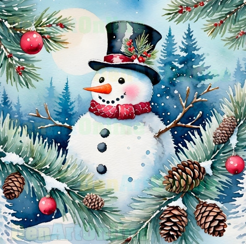 12 Snowman in Winter Scenery Clipart Bundle, High Quality Watercolor ...