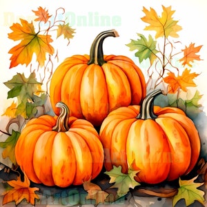 Watercolor Pumpkin Clipart Bundle: Fall Halloween Graphics (digital ...