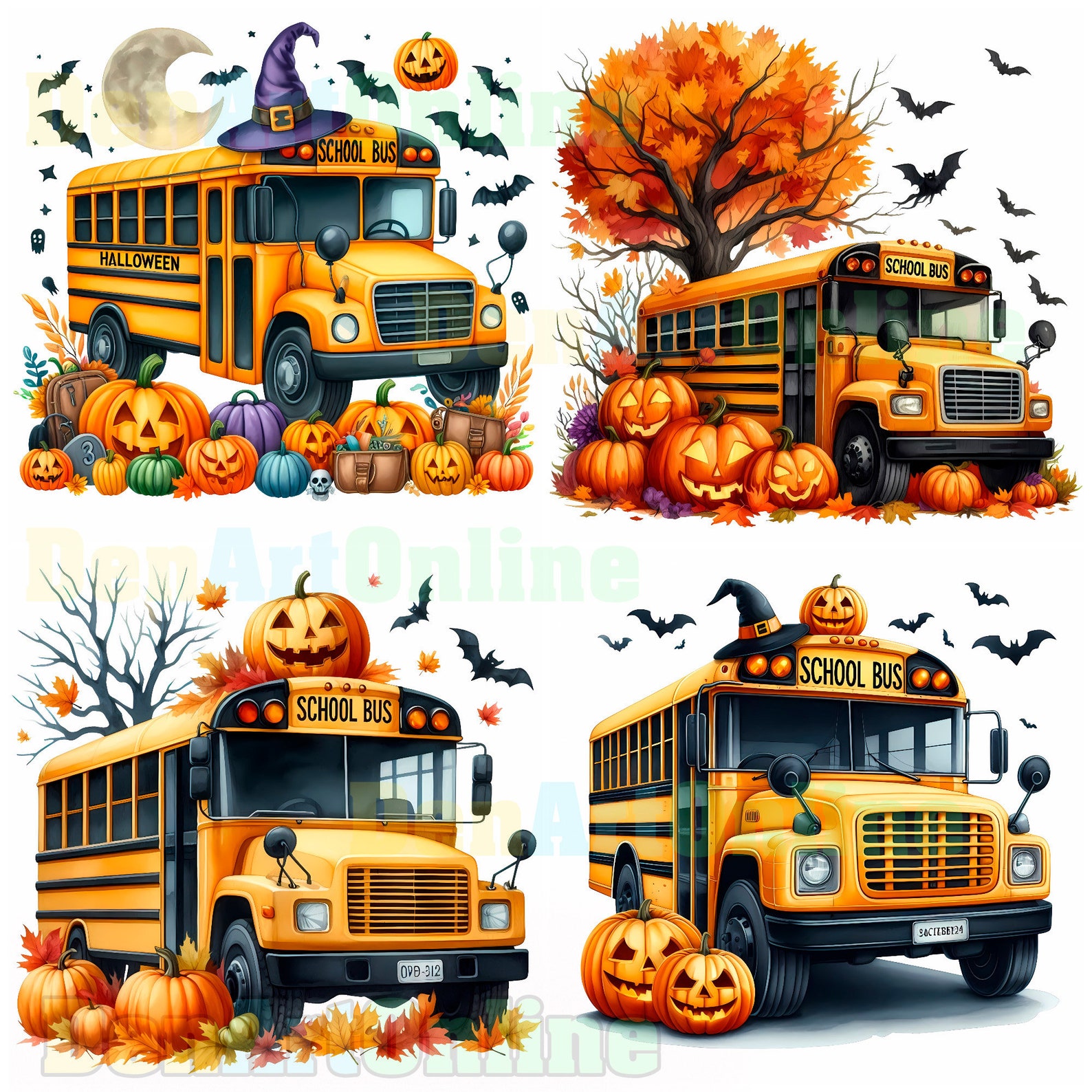 Halloween School Bus 21 Jpgs, Spooky School, Bus Clipart, Halloween ...