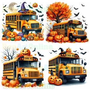 Halloween School Bus 21 Jpgs, Spooky School, Bus Clipart, Halloween ...