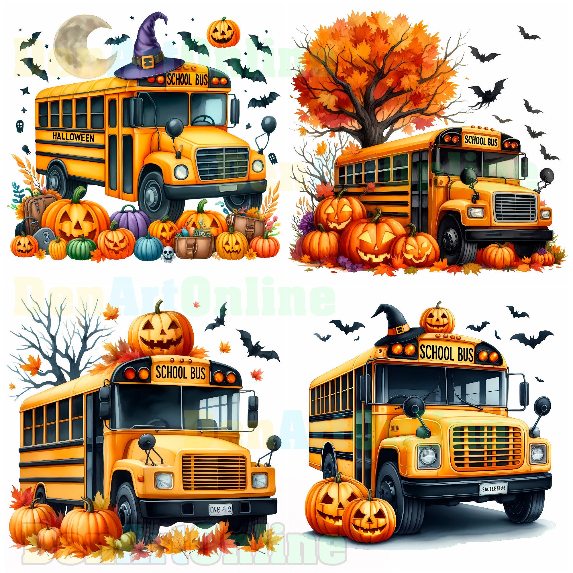 Halloween School Bus 21 Jpgs, Spooky School, Bus Clipart, Halloween ...