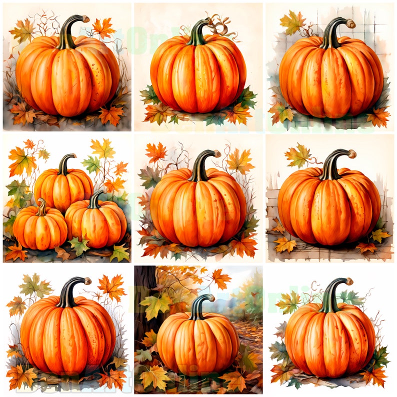 Watercolor Pumpkin Clipart Bundle: Fall Halloween Graphics (digital ...