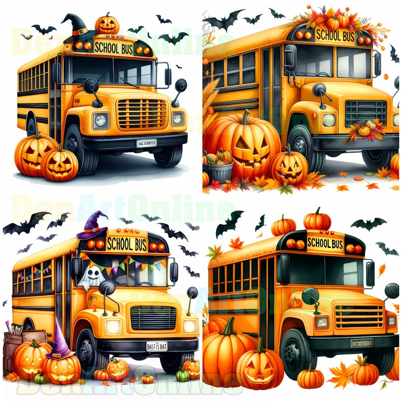 Halloween School Bus 21 Jpgs, Spooky School, Bus Clipart, Halloween ...