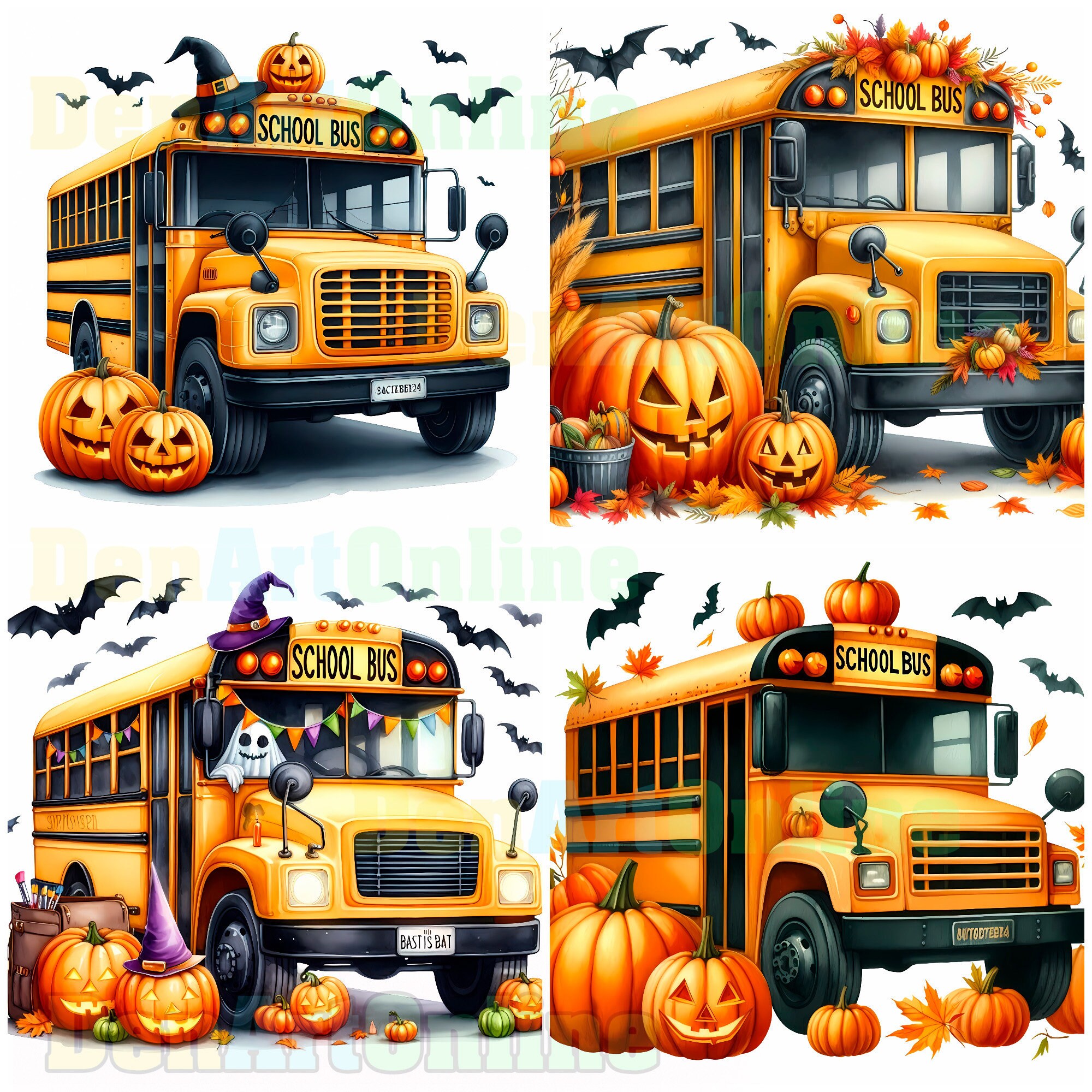 Halloween School Bus 21 Jpgs, Spooky School, Bus Clipart, Halloween ...