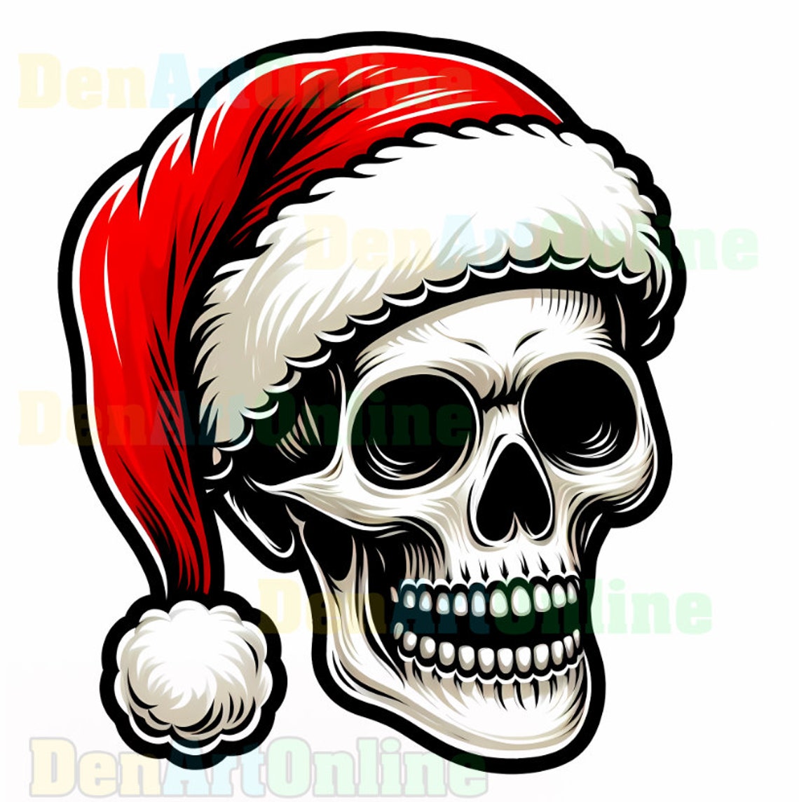 Christmas Skull Clipart: Santa Hat Holiday Art (JPG) - Etsy