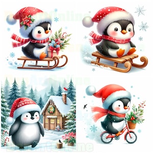 38 Winter Penguin Clipart JPG, Christmas Penguin Clipart,watercolor ...