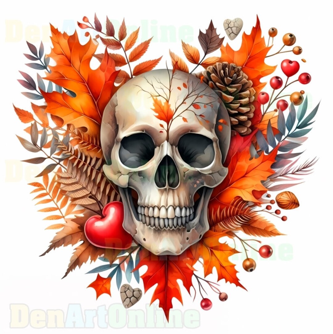 Autumn Skull Clipart Bundle: Spooky Halloween Skulls (digital Download ...
