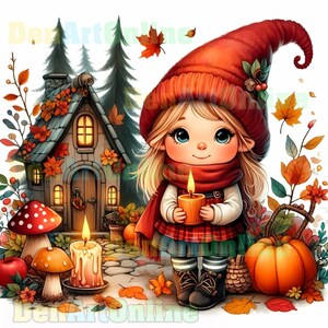 Autumn Gnome Girl Clipart, Cute Gnome 20 Jpgs, Gnome Halloween ...