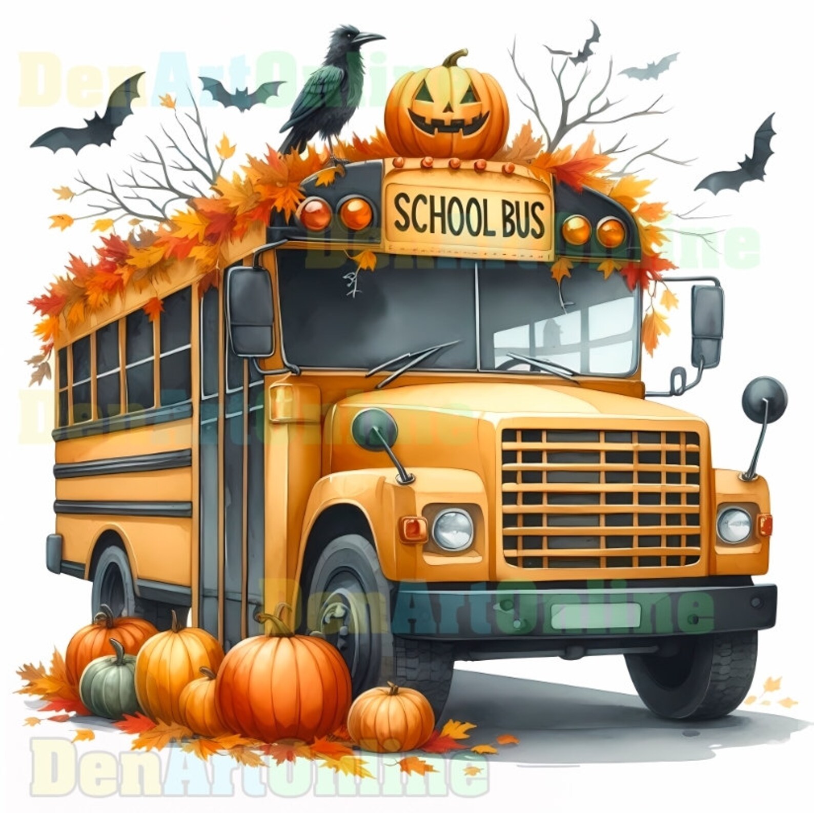 Halloween School Bus 21 Jpgs, Spooky School, Bus Clipart, Halloween ...