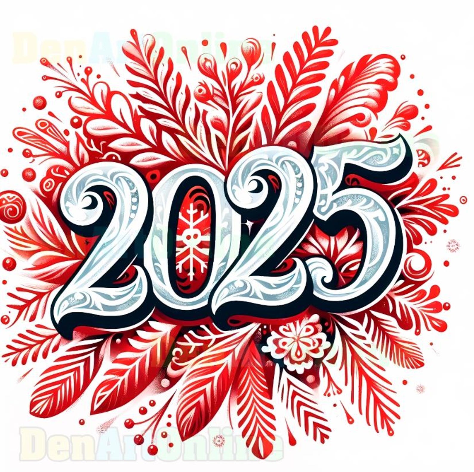 2025 Printable Card, Happy New Year Greetings, New Year Set of 30 JPG ...
