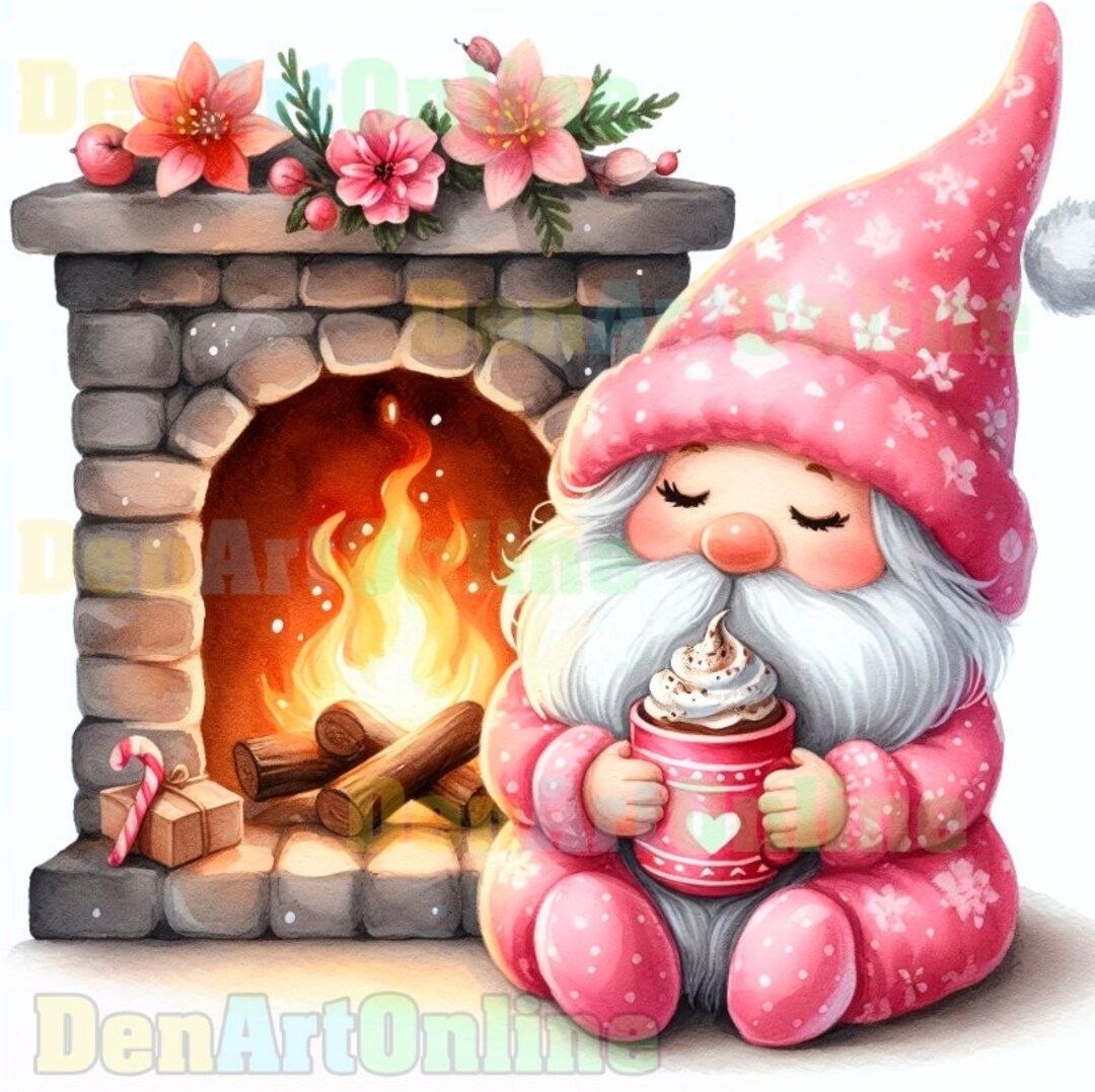 Watercolor Pink Christmas Gnomes, Cute Christmas Gnome, 16 Kawaii Gnome ...