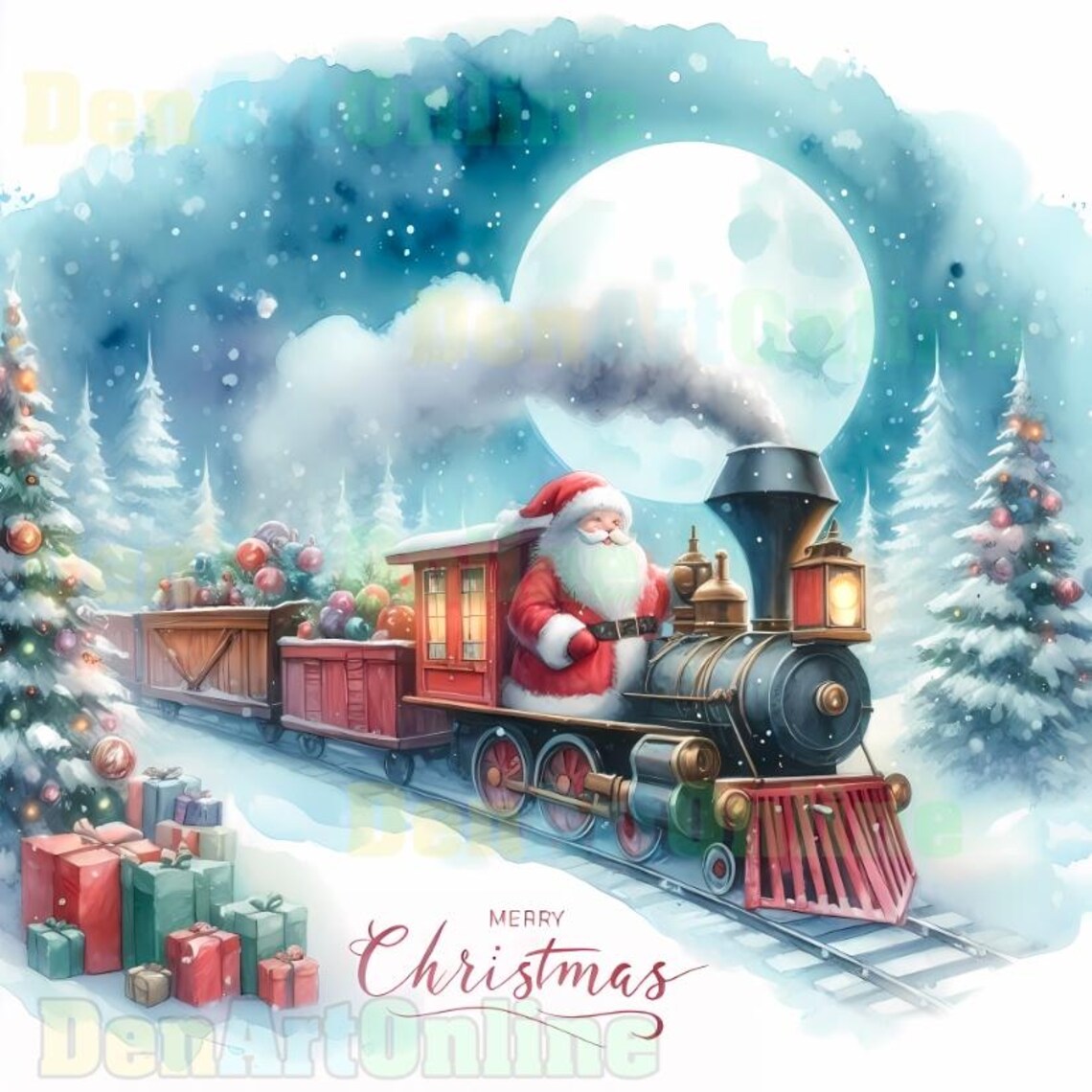 Christmas Train Clipart, 21 JPG, Merry Christmas, Santa Claus Riding a ...