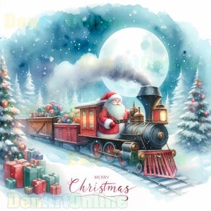 Santa Claus Christmas Train Clipart: Festive Xmas Graphics (JPG) - Etsy