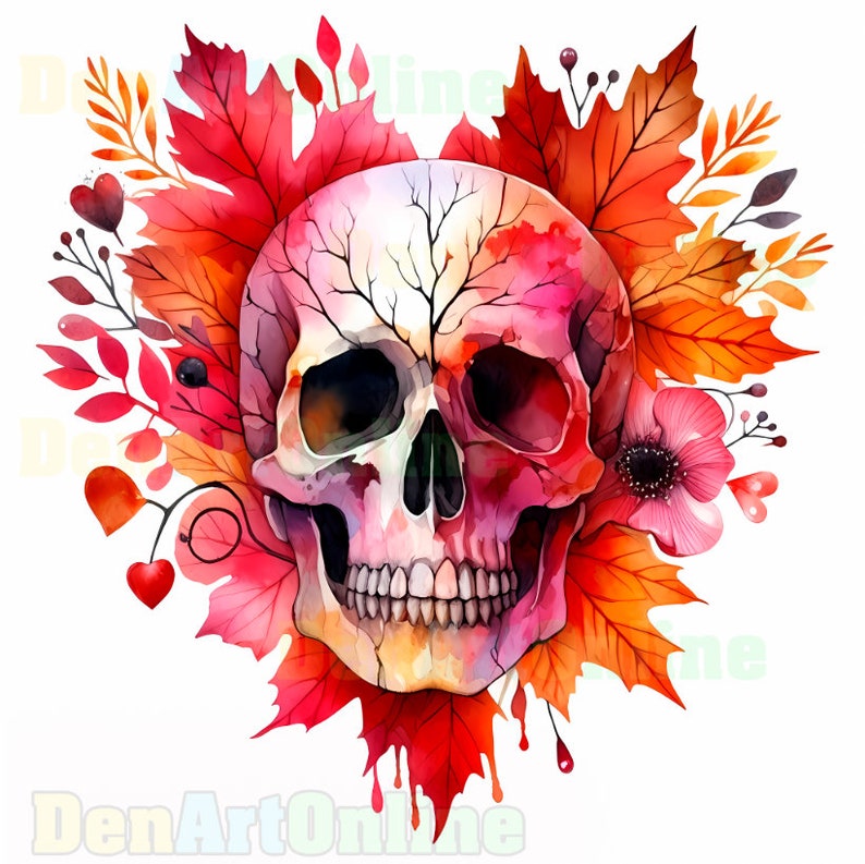 Autumn Skull Clipart Bundle: Spooky Halloween Skulls (digital Download ...