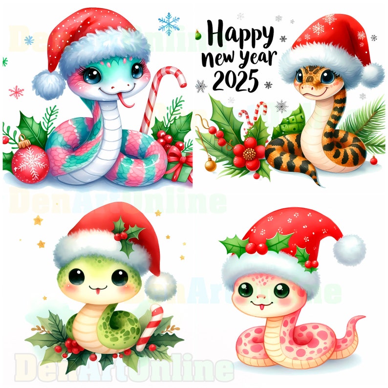 Cute Watercolor Christmas Snakes Cliparts, 33 Christmas Snakes Images ...