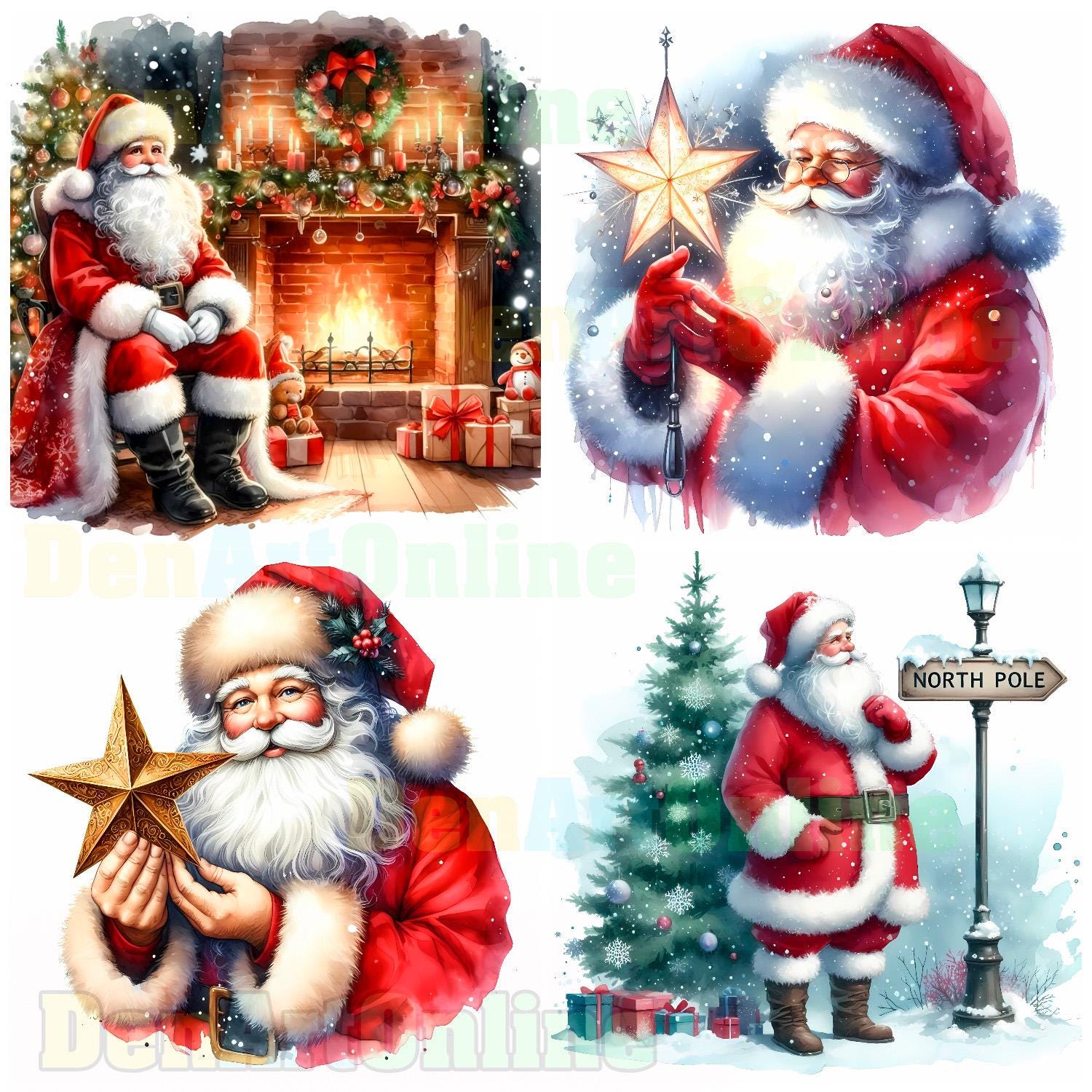 Watercolor Santa Claus Clipart: 42 Christmas JPG Images (digital ...
