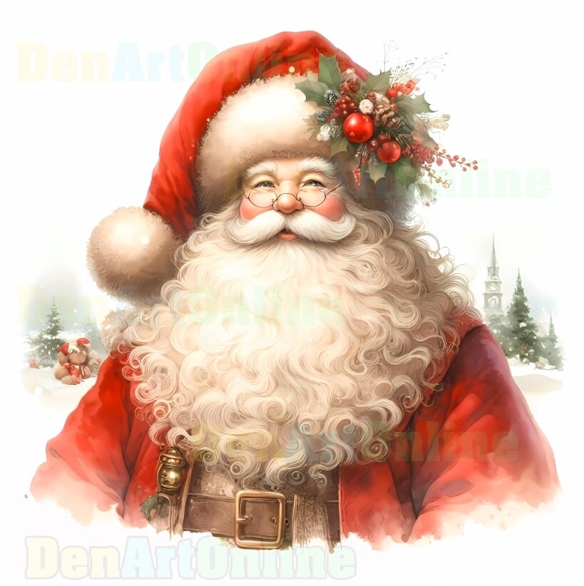 Portrait of Santa Claus Clipart Bundle 16 High Quality Watercolor JPG ...