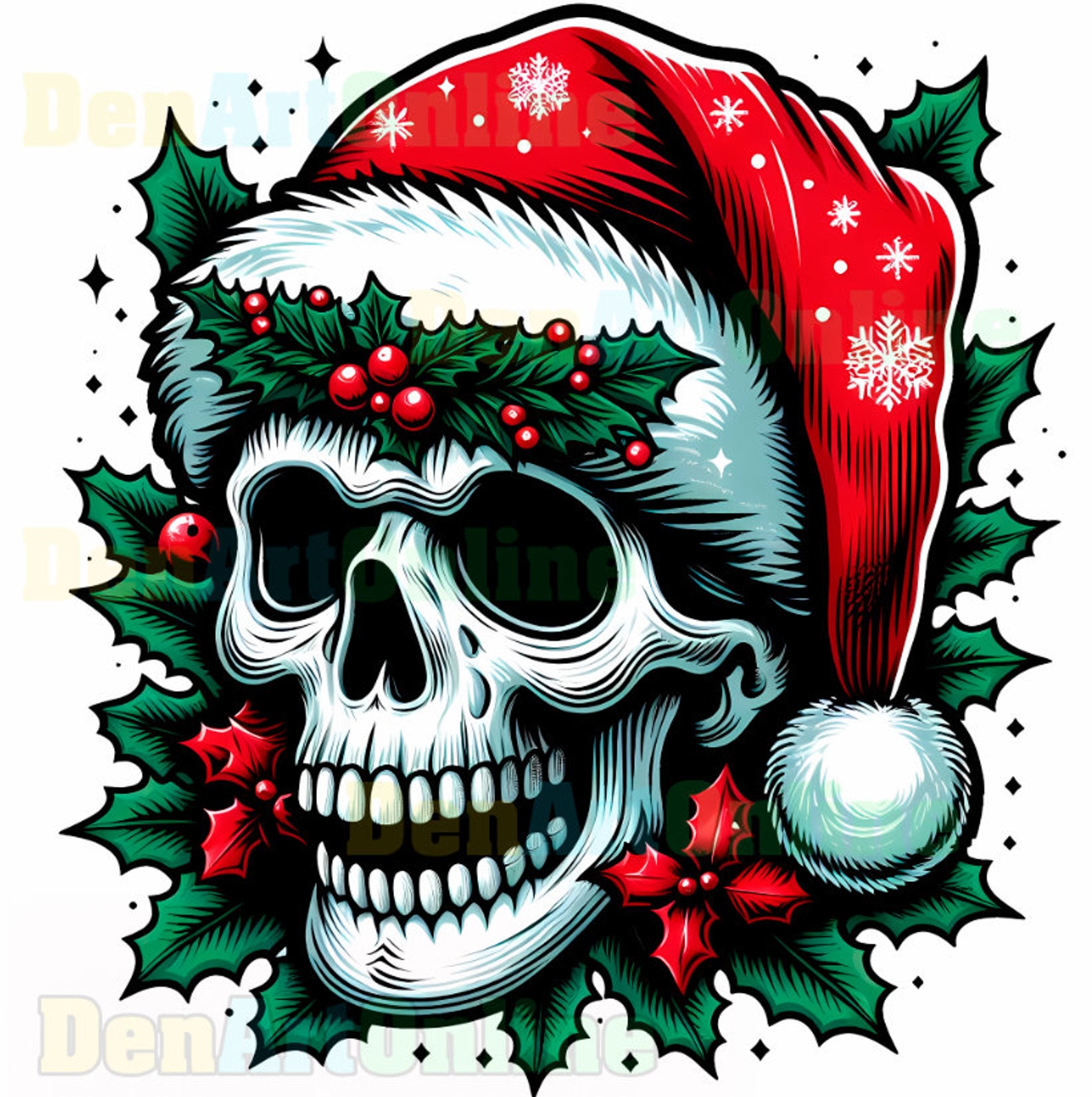 Christmas Skull Clipart, 14 Skull JPG, Santa Hat, Christmas Art ...