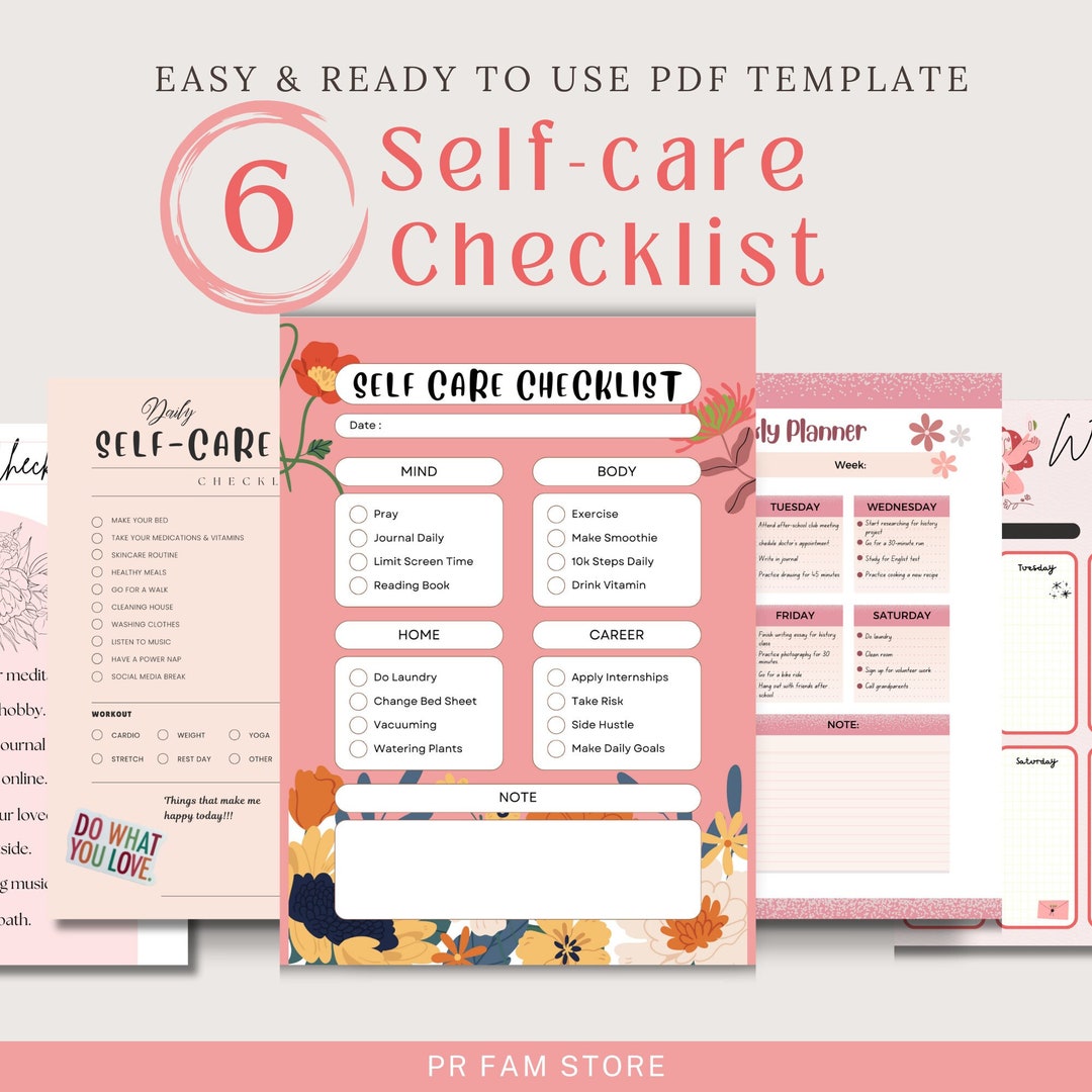Self-care Checklist & Mindfulness Journal for Women (digital Download ...