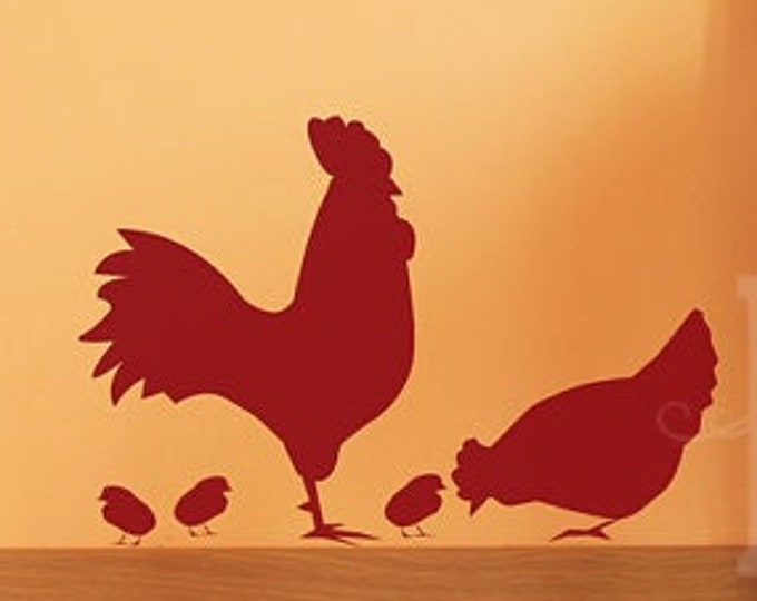 Chicken Vinyl Decal, Rooster and Hen Decal Set With Baby Chicks, Family ...