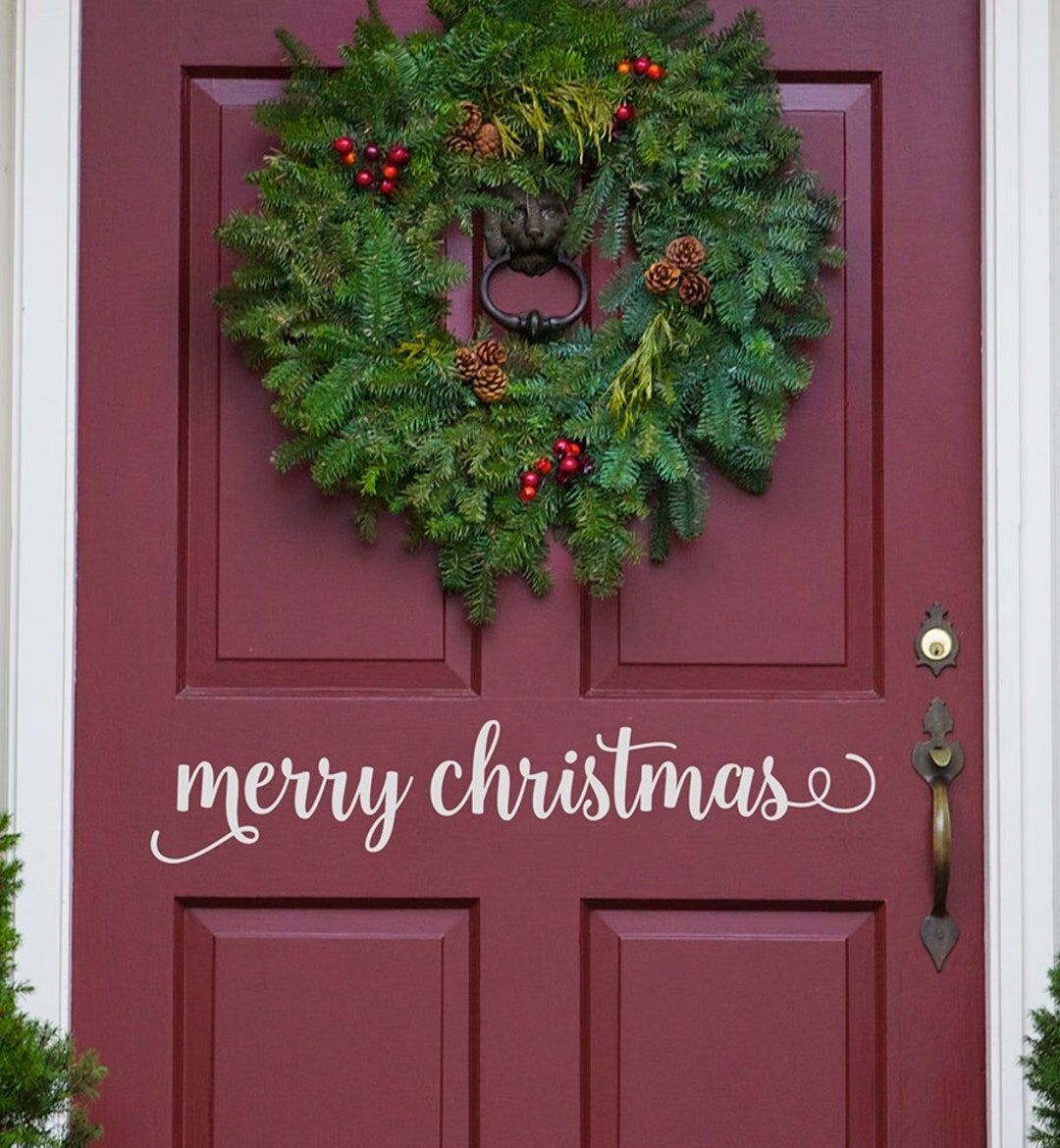 Merry Christmas Door Decal Christmas Vinyl Door Decal Holiday Decals ...