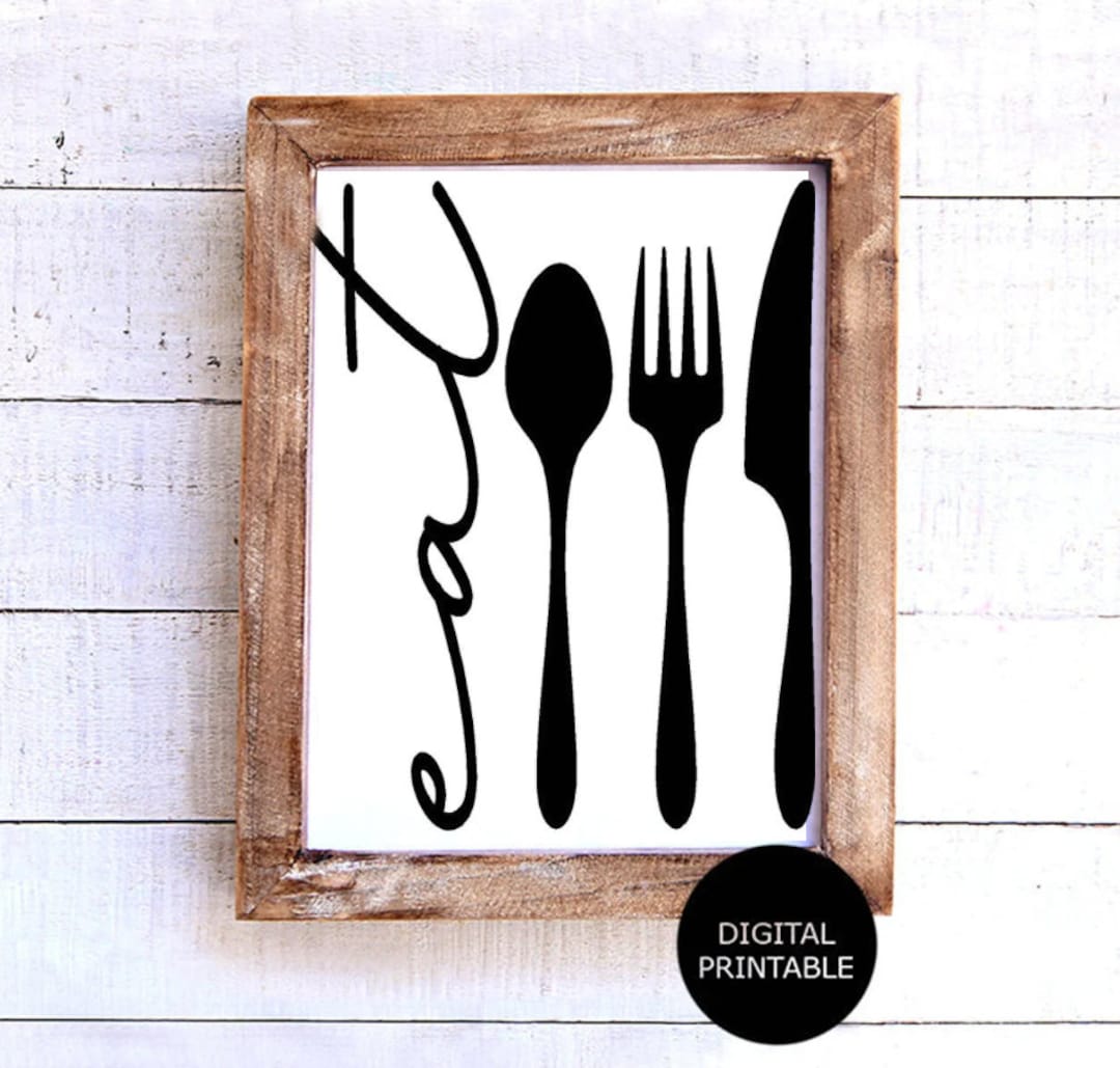 Cutlery Printable, Silverware Sign, Kitchen Digital Printable, Eat Wall ...