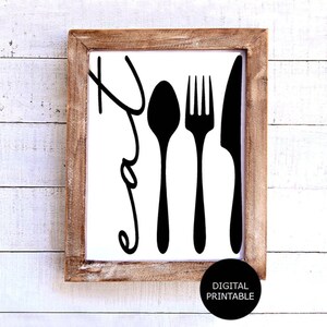 Cutlery Printable, Silverware Sign, Kitchen Digital Printable, Eat Wall ...