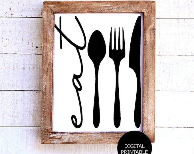 Cutlery Printable, Silverware Sign, Kitchen Digital Printable, Eat Wall ...