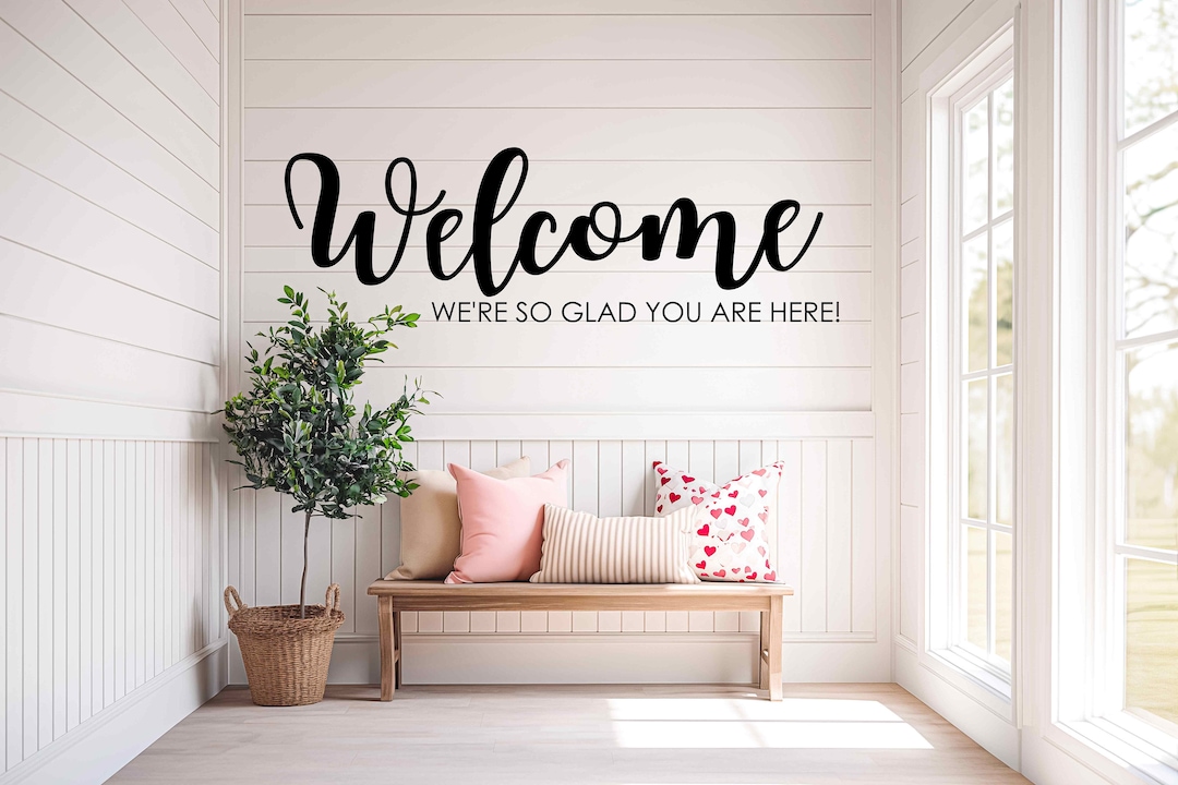 Welcome We're so Glad You're Here Wall Decal, Welcome Door Sign for Church, Business Office ...
