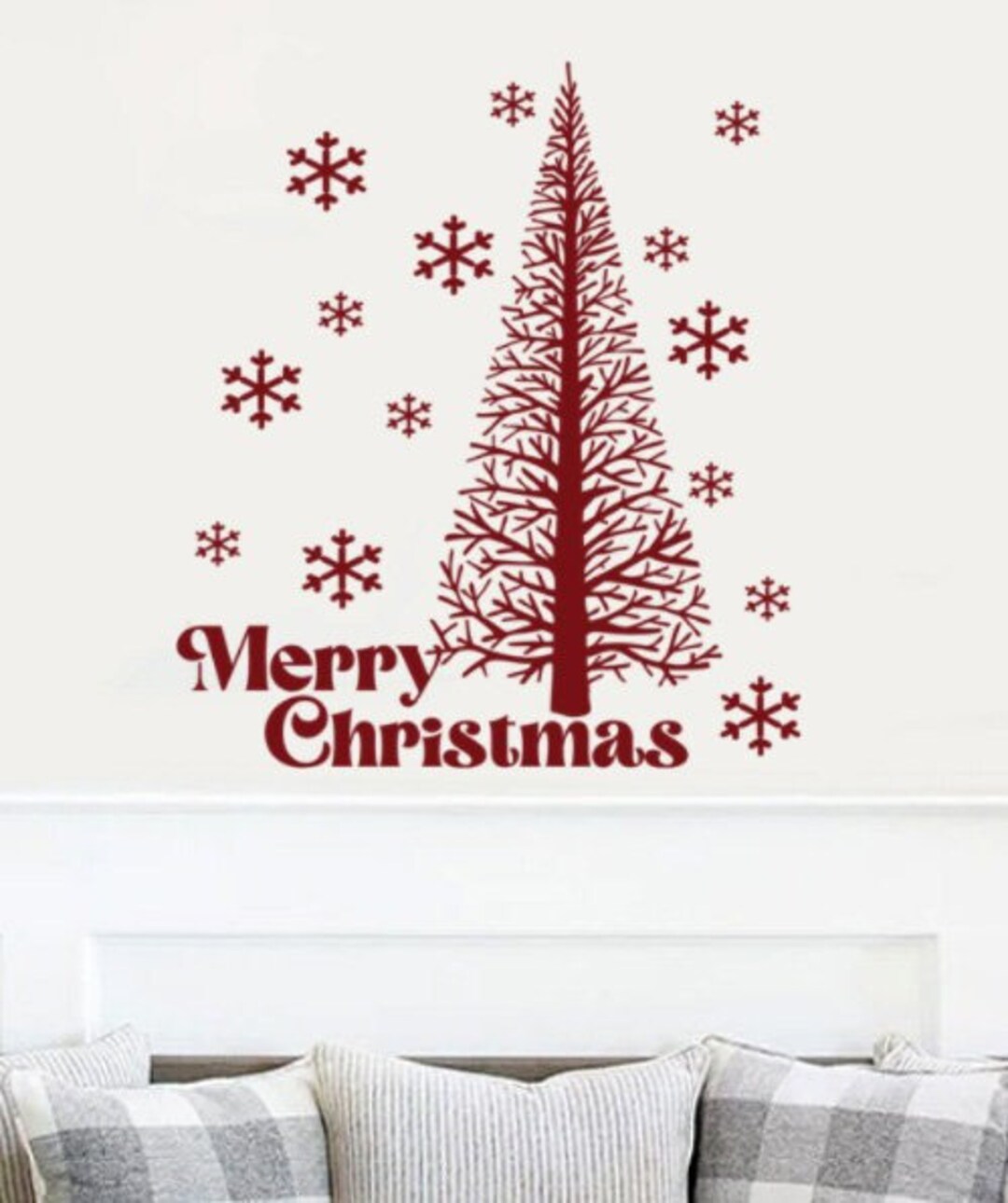 Merry Christmas Tree Vinyl Decal, Snowflake Window Sticker - Etsy