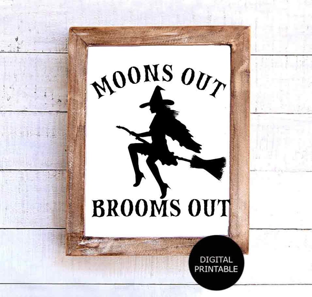 Halloween Witch Sign Digital Download Printable, Witch Flying on Broom ...
