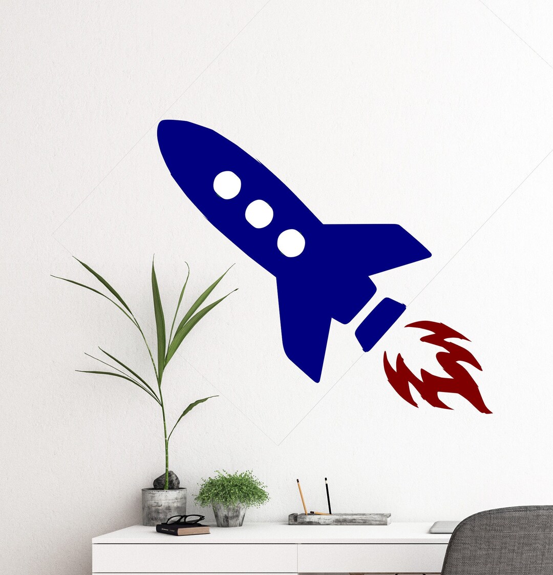 Space Rocket Ship Vinyl Wall Decal Sticker, Kids Bedroom Wall Decor ...