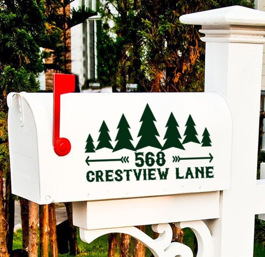 Pine Tree Mailbox House Number Decal SET, Custom Mailbox Numbers, Log ...