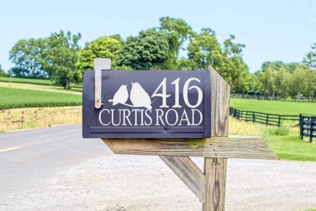 Mailbox Vinyl Decal SET, Modern Numbers Decal, Bird Address Vinyl Decal ...