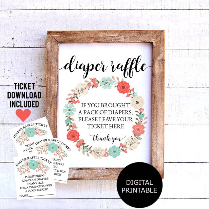 Diaper Raffle Sign Printable Diaper Raffle Ticket Insert - Etsy