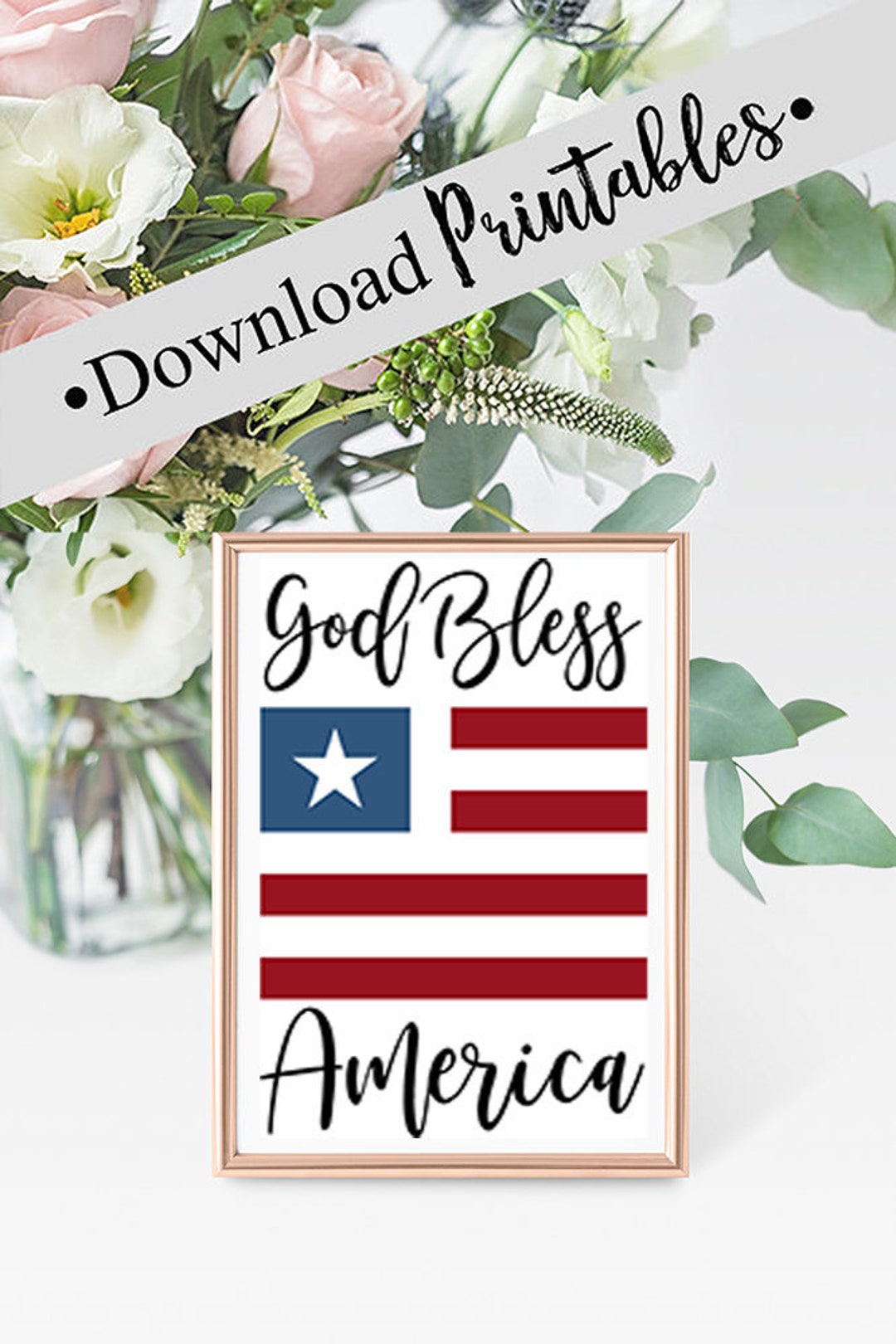 American Flag Printable, God Bless America Patriotic Decor (digital ...