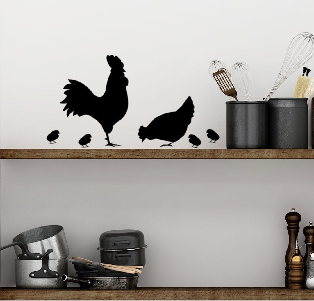 Chicken Vinyl Decal, Rooster and Hen Decal Set With Baby Chicks, Family ...