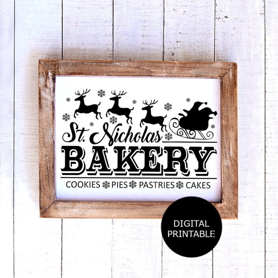 St Nicholas Bakery Christmas Printable Sign, Farmhouse Kitchen Decor ...