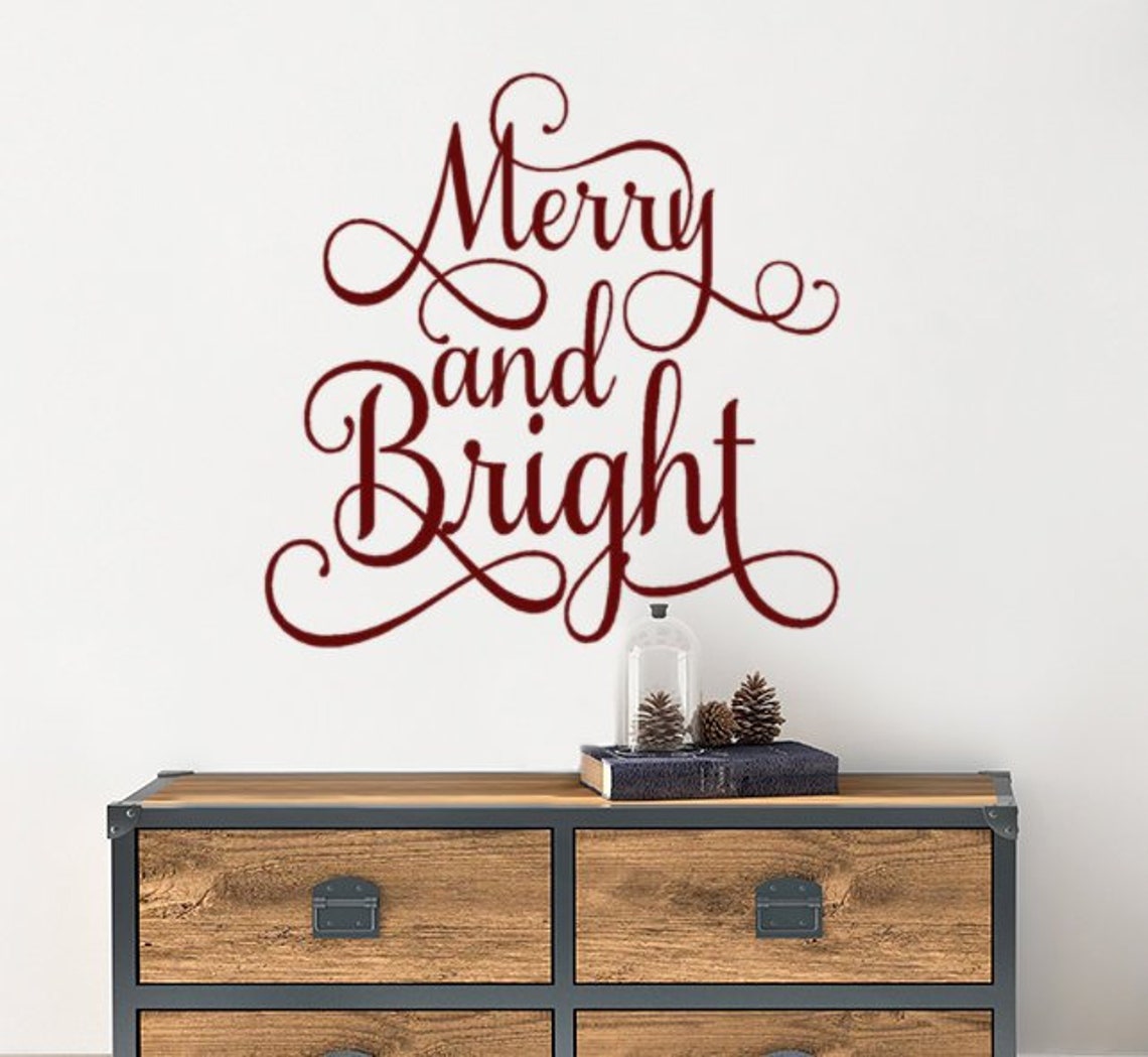 Merry and Bright Decal Christmas Decor Holiday Decorations | Etsy