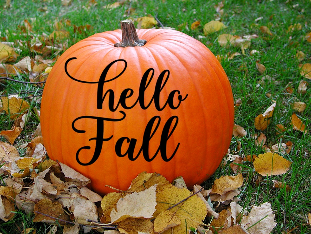 Hello Fall Vinyl Decal, Autumn Door Decor, Pumpkin Sign - Etsy