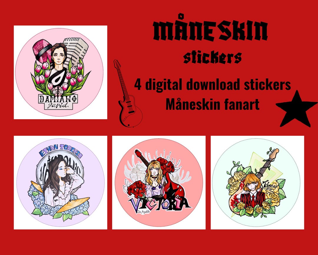 Måneskin Stickers Fanart Digital Download Print at Home X4 Sticker ...