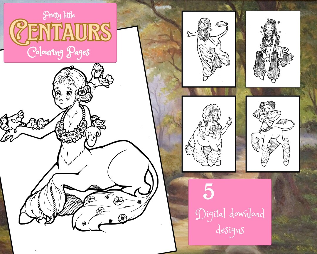 Pretty Little Centaurs: 5 Instant Download Colouring Pages - Fantasy, Centaur, Mythical ...