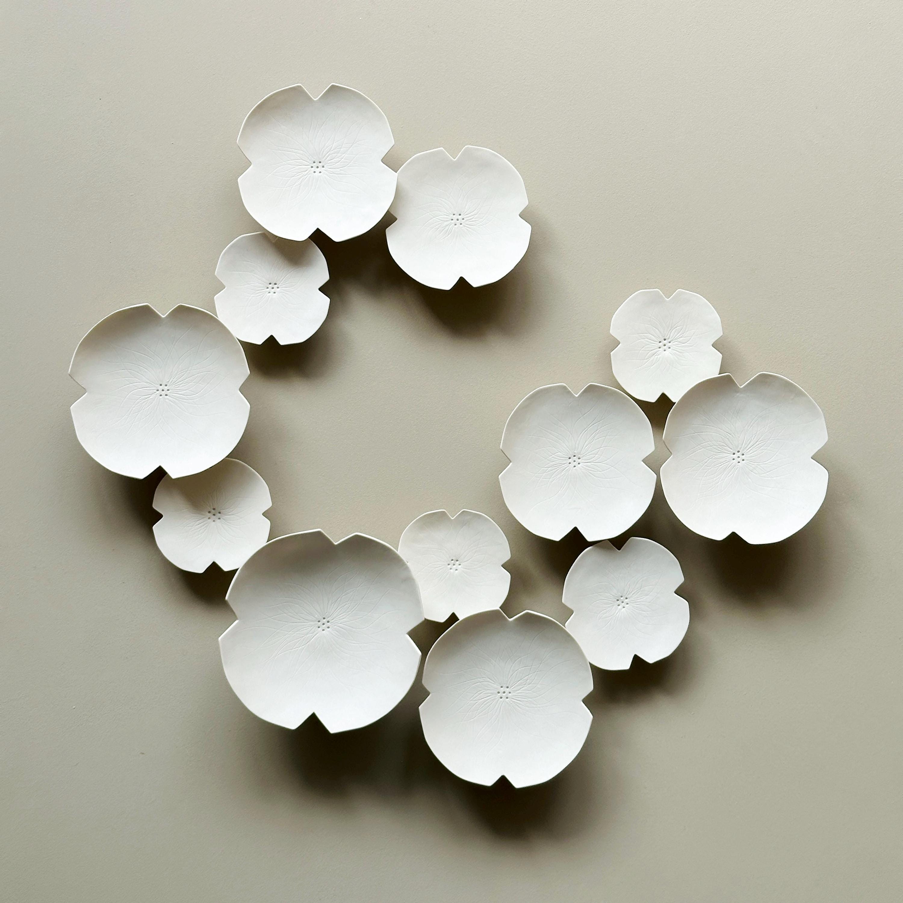 Extra Large Ceramic Flower Wall Art – 3D Porcelain Sculpture, Set of 12 ...